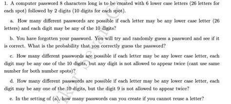Solved 1 A Computer Password 8 Characters Long Is To Be