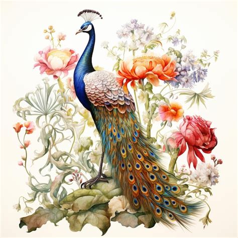 Premium Photo There Is A Peacock Sitting On A Flowered Branch With