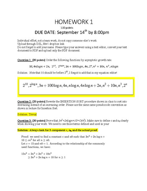 Hw Sol Updated Hw Sol HOMEWORK Points DUE DATE September Th By Pm Individual