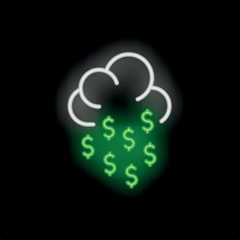 Neon Sign Representing Raining Money With Cloud On Black Background