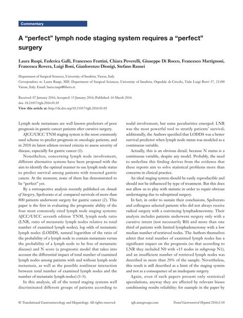 Pdf A Perfect” Lymph Node Staging System Requires A Perfect” Surgery