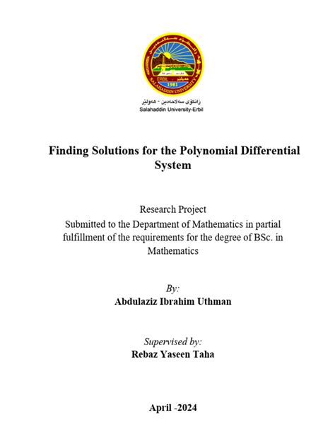 Finding Solution For The Polynomial Differential System1 Download