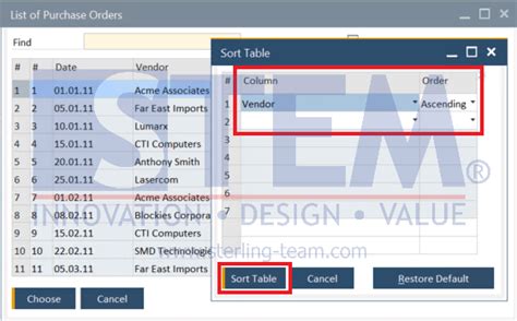 How To Use Sort Table In Sap Business One