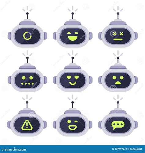 Chatbot Avatar Chat Bot Head With Different Emotions And Symbols On