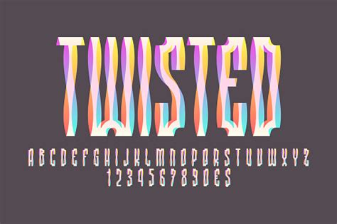 트위스트 예술 디스플레이 글꼴 다채로운 그라데이션 문자 숫자 및 통화 표지판 고립 된 영어 알파벳 벡터 레터링 비틀어진에 대한 스톡 벡터 아트 및 기타 이미지 Istock