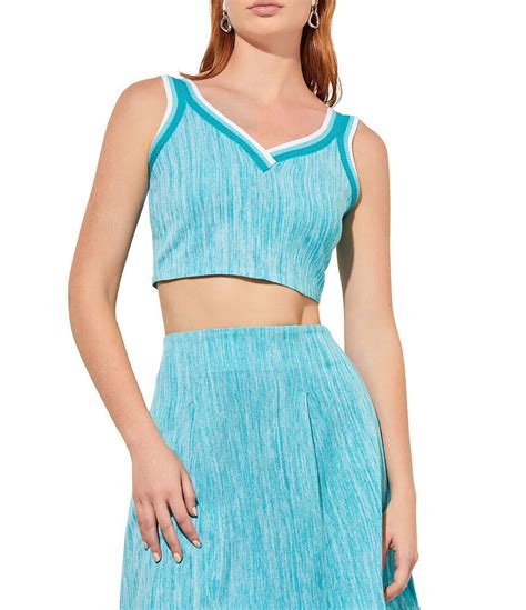 Ming Wang Knit V Neck Sleeveless Contrast Trim Coordinating Cropped