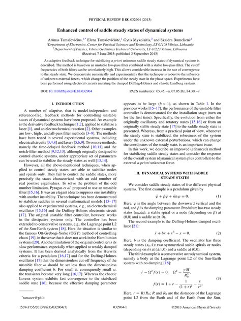 Pdf Enhanced Control Of Saddle Steady States Of Dynamical Systems