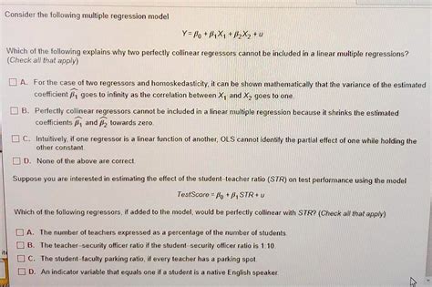 Consider The Following Multiple Regression Model Yo Mxl 62x2 Which Of