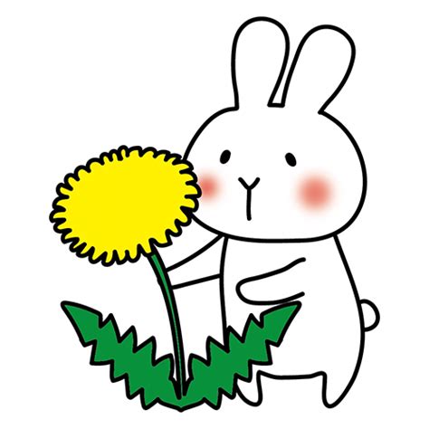 大きなタンポポと白いうさぎの無料フリーイラスト かわいい手描きの無料素材「てがきっず」保育園・小学校・介護施設にぴったりのフリー素材イラスト