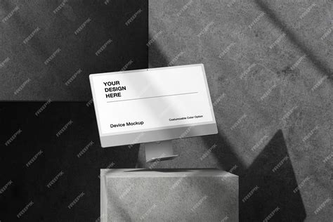 Premium Psd Mockup Computer Device Realistic Dark Background With Shadow And Editable Object Color