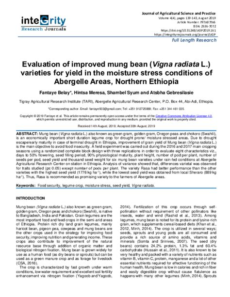 Pdf Evaluation Of Improved Mung Bean Vigna Radiata L Varieties For