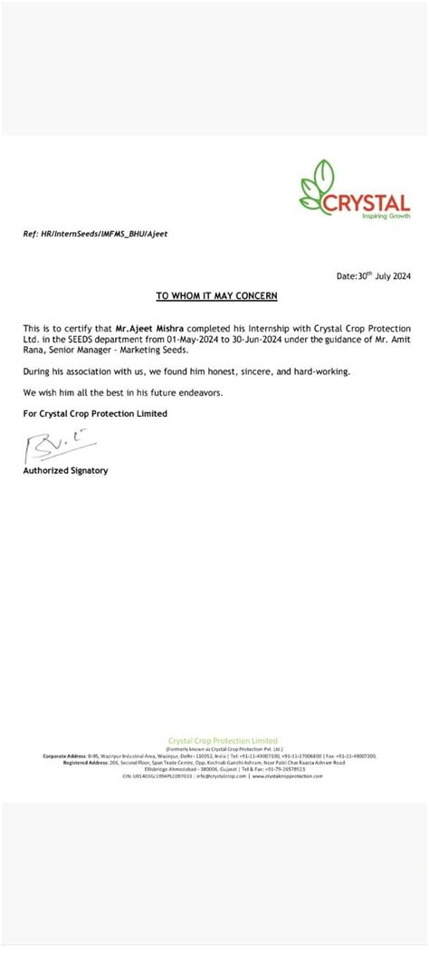 Ajeet Mishra On Linkedin Internship Crystal Agriculture Growth Careerdevelopment