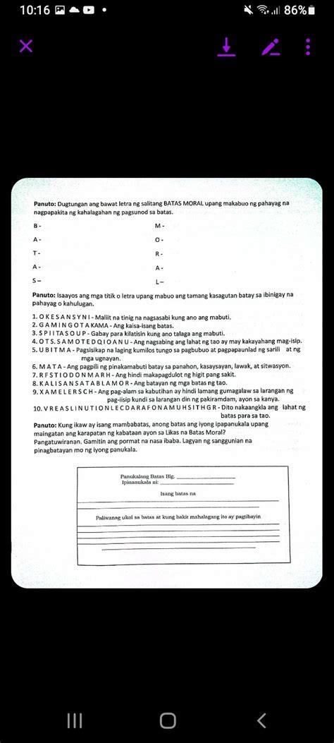 1016 11 86 Panuto Dugtungan Ang Bawat Letra Ng Salitang Batas Moral