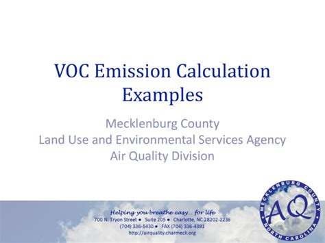 Voc Emission Calculation Examples Mecklenburg County Land Use And Environmental Services Agency