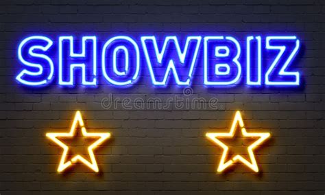 Showbiz Neon Sign On Brick Wall Background Stock Illustration