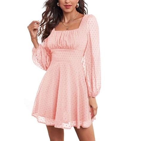 Lyaner Dresses Lyaner Womens Square Neck A Line Long Sleeve Swiss