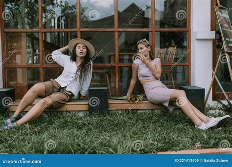 Two Lesbians Have A Date In Cafe Stock Image Image Of Chiang Teeth