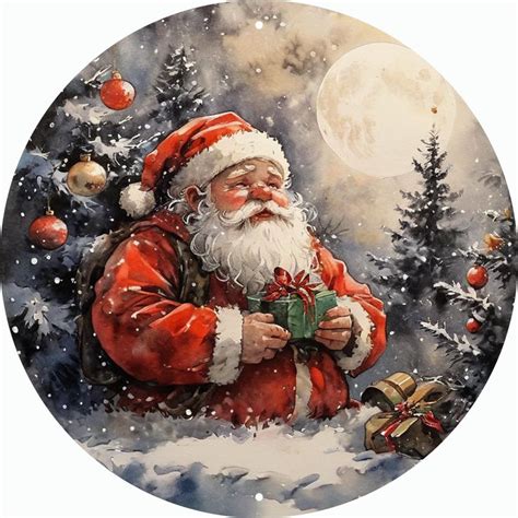 Temu｜빈티지 산타클로스 알루미늄 벽 표지 8x8인치 라운드 메탈 홈 And 오피스 장식 Christmas Scenes