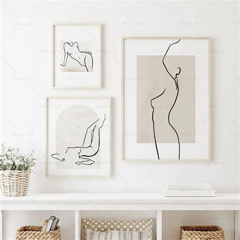 섹시한 여성 바디 아트 프린트 벌거 벗은 누드 캔버스 포스터 라인 드로잉 프린트 추상 여성 월 아트 그림 그림 침실