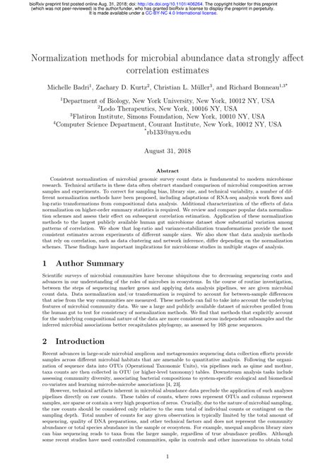 Pdf Normalization Methods For Microbial Abundance Data Strongly Affect Correlation Estimates