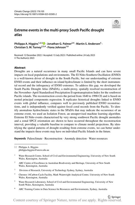 Pdf Extreme Events In The Multi Proxy South Pacific Drought Atlas