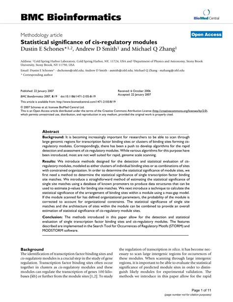 Pdf Statistical Significance Of Cis Regulatory Modules