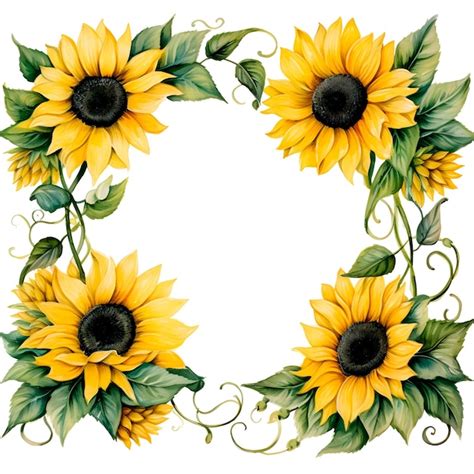 Moldura De Borda De Girassol Flores Em Aquarela Imagem Premium Gerada