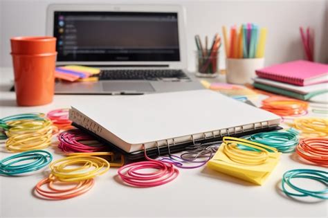 Premium Photo Paper Clips Keyboard Laptop Spiral Notepad And Sticky
