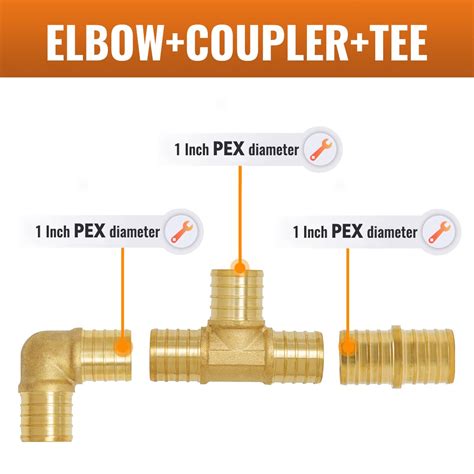 15 Pack 1 Inch Pex Fittings 5 Each Elbow Tee Coupling No Lead Brass Pex