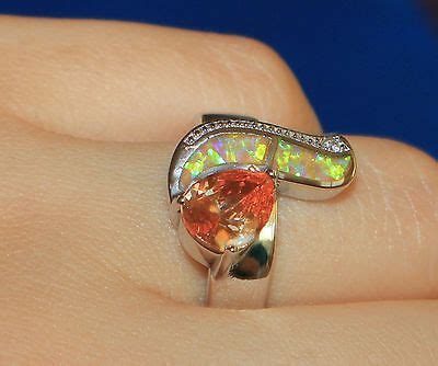 Fire Opal Topaz Ring Gemstone Silver Jewelry Sz 7 Modern Cocktail