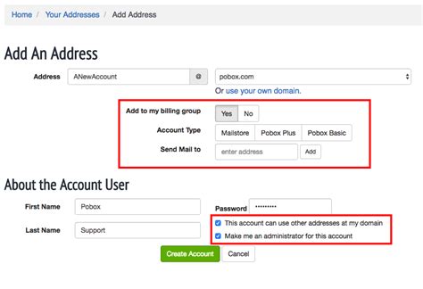 Adding A New Account Pobox