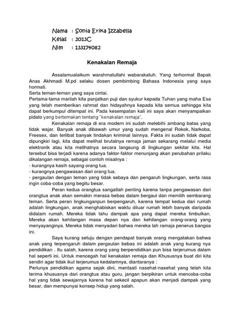 Contoh Teks Pidato Tentang Kenakalan Remaja 2021 Riset