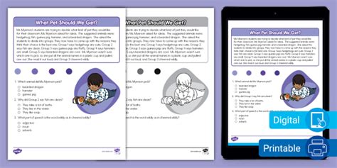 Second Grade What Pet Should We Get Reading Passage Comprehension Activity