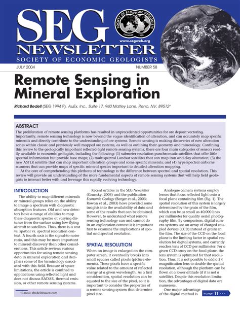 Pdf Remote Sensing In Mineral Exploration