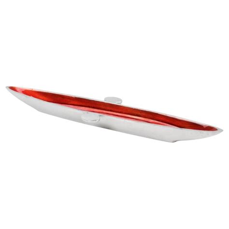 Space Age Desk Tidy Bowl Or Catchall Aluminum And Red Enamel For Sale