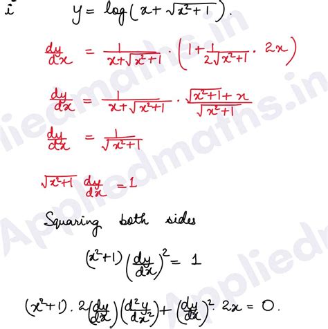 Q3 I If Y Log X √x2 1 Prove That X2 1 D2y Dx2 X Dy Dx 0 Ii If Y Log X