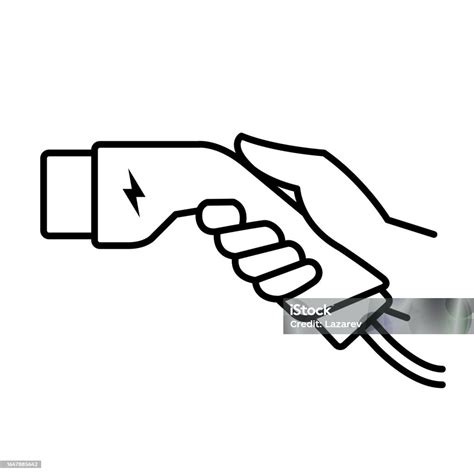 충전기 아이콘 전기 자동차 충전 플러그 벡터의 핸드 홀드 커넥터 전기 자동차 대체 연료 차량에 대한 스톡 벡터 아트 및 기타