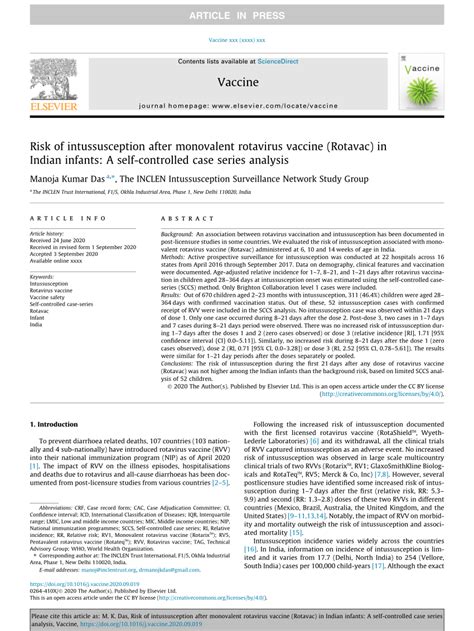 Pdf Risk Of Intussusception After Monovalent Rotavirus Vaccine