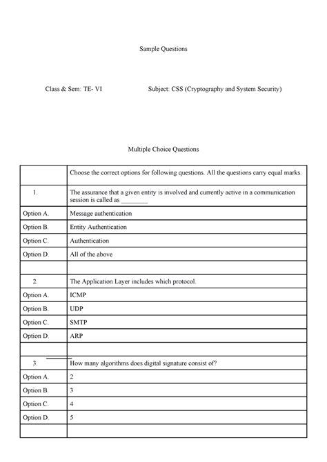 Comp Sem Vi Cryptography And System Security Sample Questions Sample