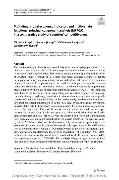 multidimensional economic indicators and multivariate functional
