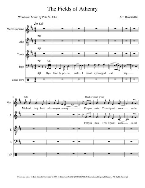 The Fields Of Athenry Arr Don Staffin Von Pete St John Noten Zum