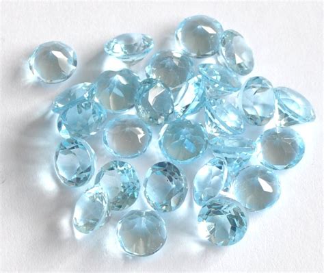 Piezas X Mm Topacio Azul Cielo Natural Redondo Facetado Corte Piedra Preciosa Suelta Piedra