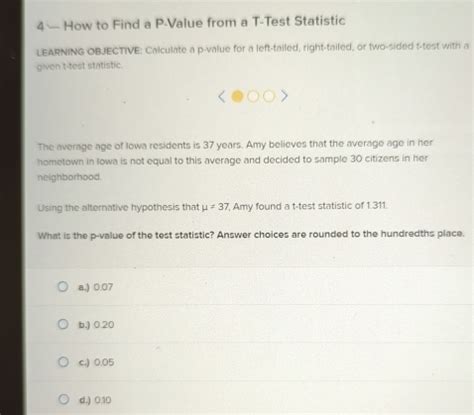 Solved 4 How To Find A P Value From A T Test Statistic LEARNING