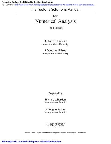 Numerical Analysis 9th Edition Burden Solutions Manual Instructors