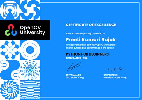 Opencv Python For Beginners Certificate Opencv