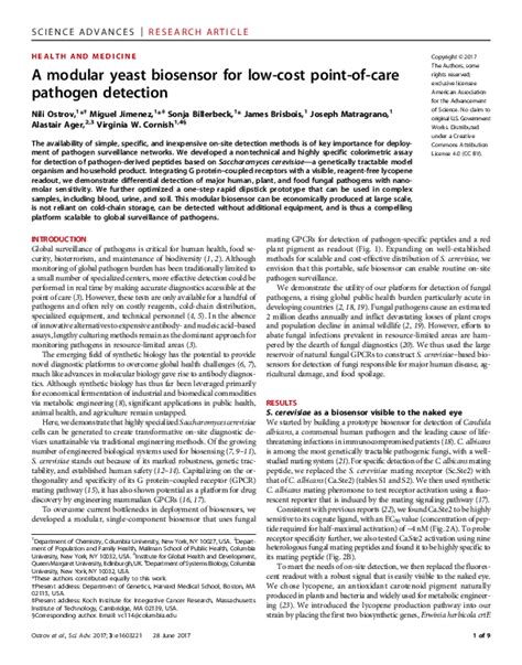 Pdf A Modular Yeast Biosensor For Low Cost Point Of Care Pathogen