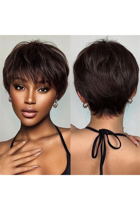 Allbell Pixe Cut Wigs For Black Women Ombre Blonde Brown Short Bob Wigs
