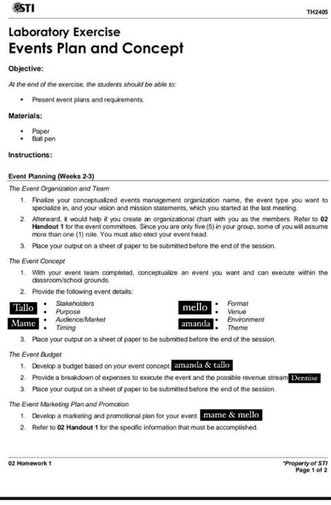 Laboratory Exercise Events Plan And StudyX