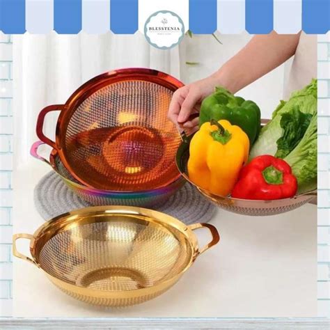 Jual Keranjang Saringan Pencuci Buah Dan Sayur Gold Stainless Steel