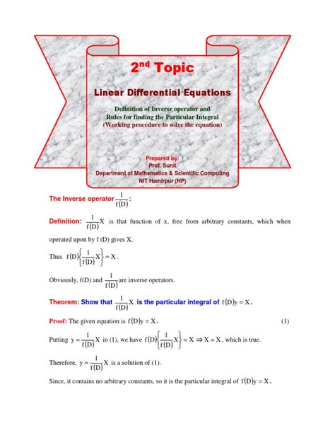 2 Inverse Operator Particular Integra Pdf Integral Equations